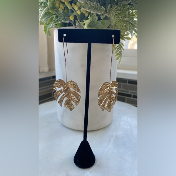 Source Unknown | Jewelry | Monstera Gold Drop Earrings | Poshmark